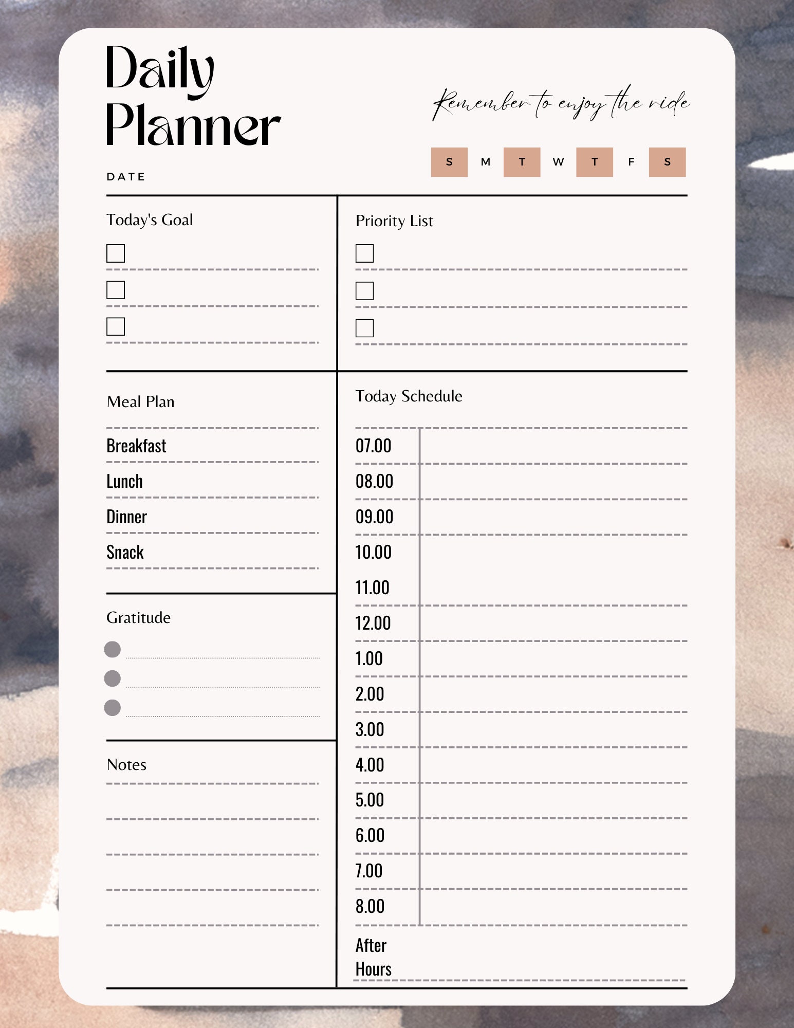 Editable Day Planner Template Minimalist Day Organizer - Etsy