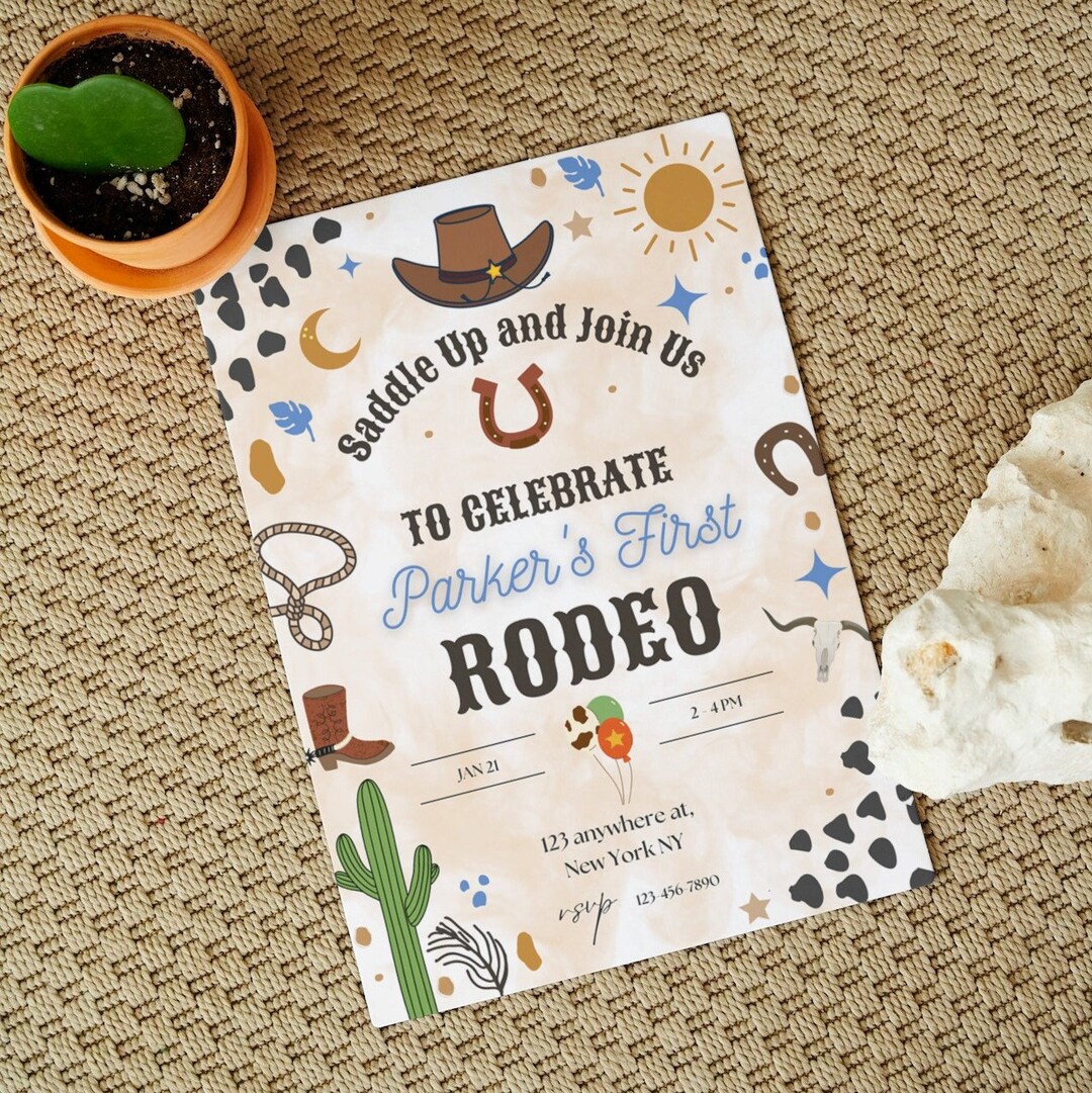 Editable My First Rodeo Invitation Cowboy Birthday Wild West Invitation ...
