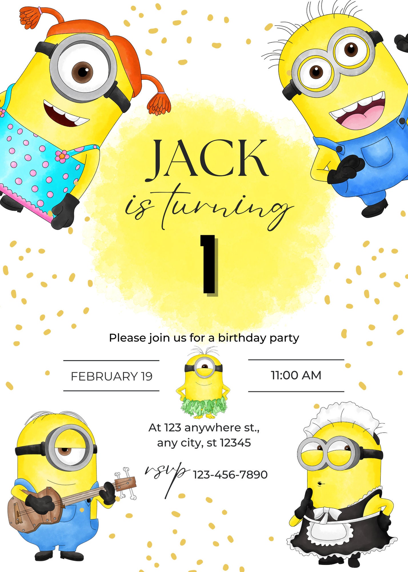 Editable Minion Birthday Invitation Template, Printable Birthday Party ...