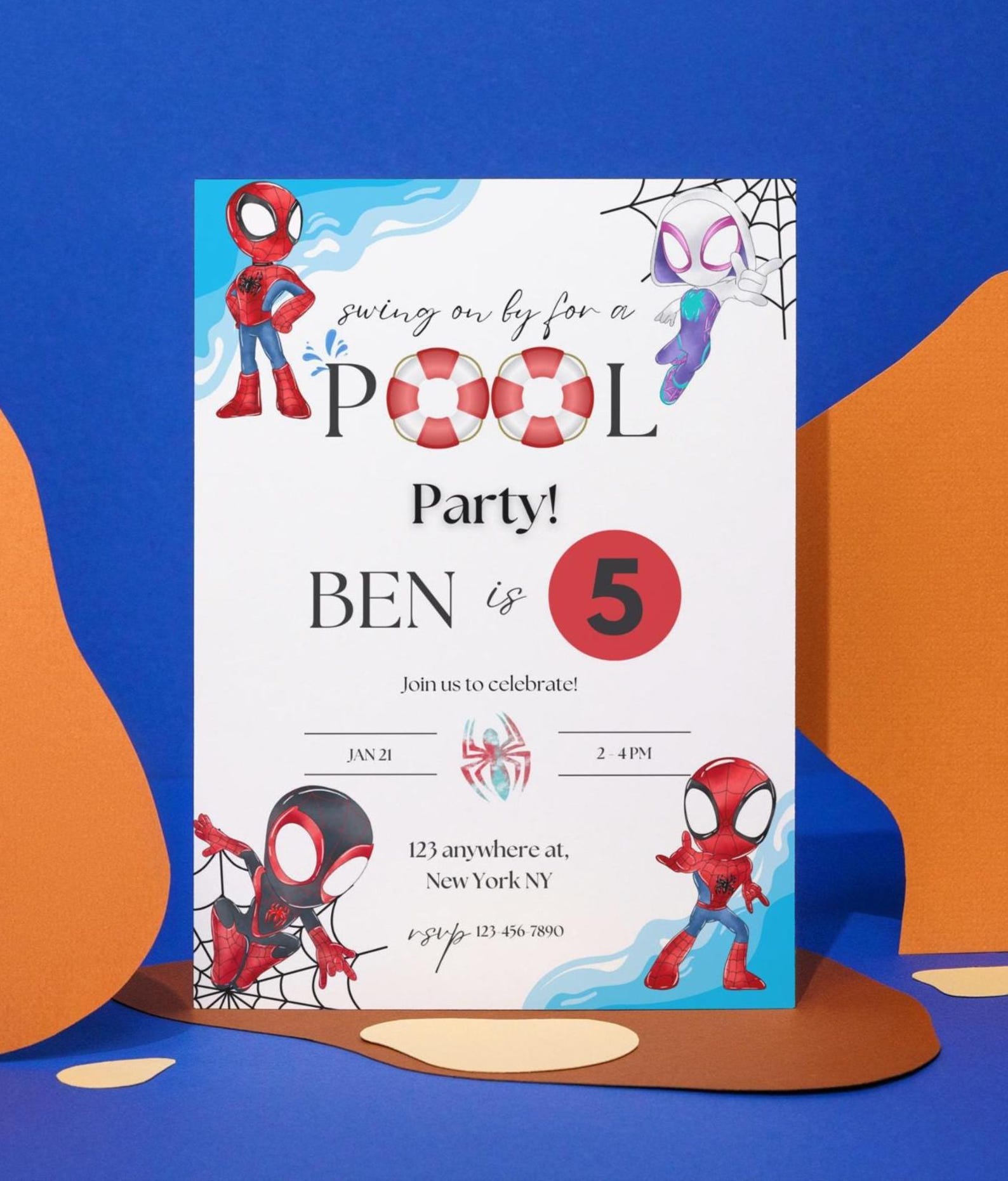 Spidey and Friends Pool Party Invitation, Personalized Invite ...