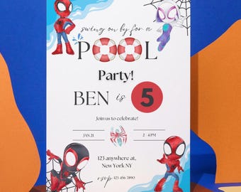 Spidey and Friends Pool Party Invitation, Personalized Invite ...