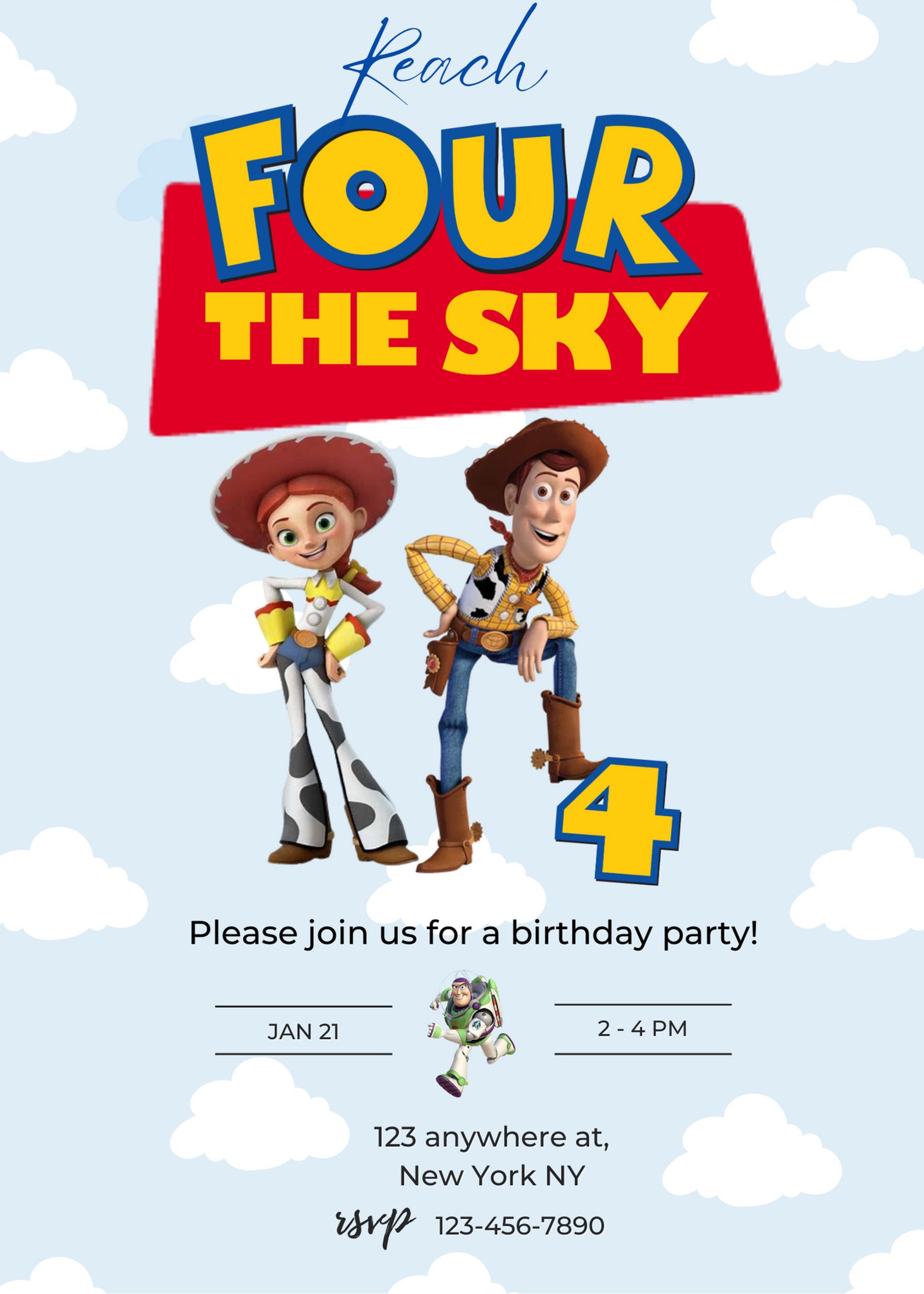 Reach Four the Sky Birthday Invitation, Reach 4 the Sky Invite ...