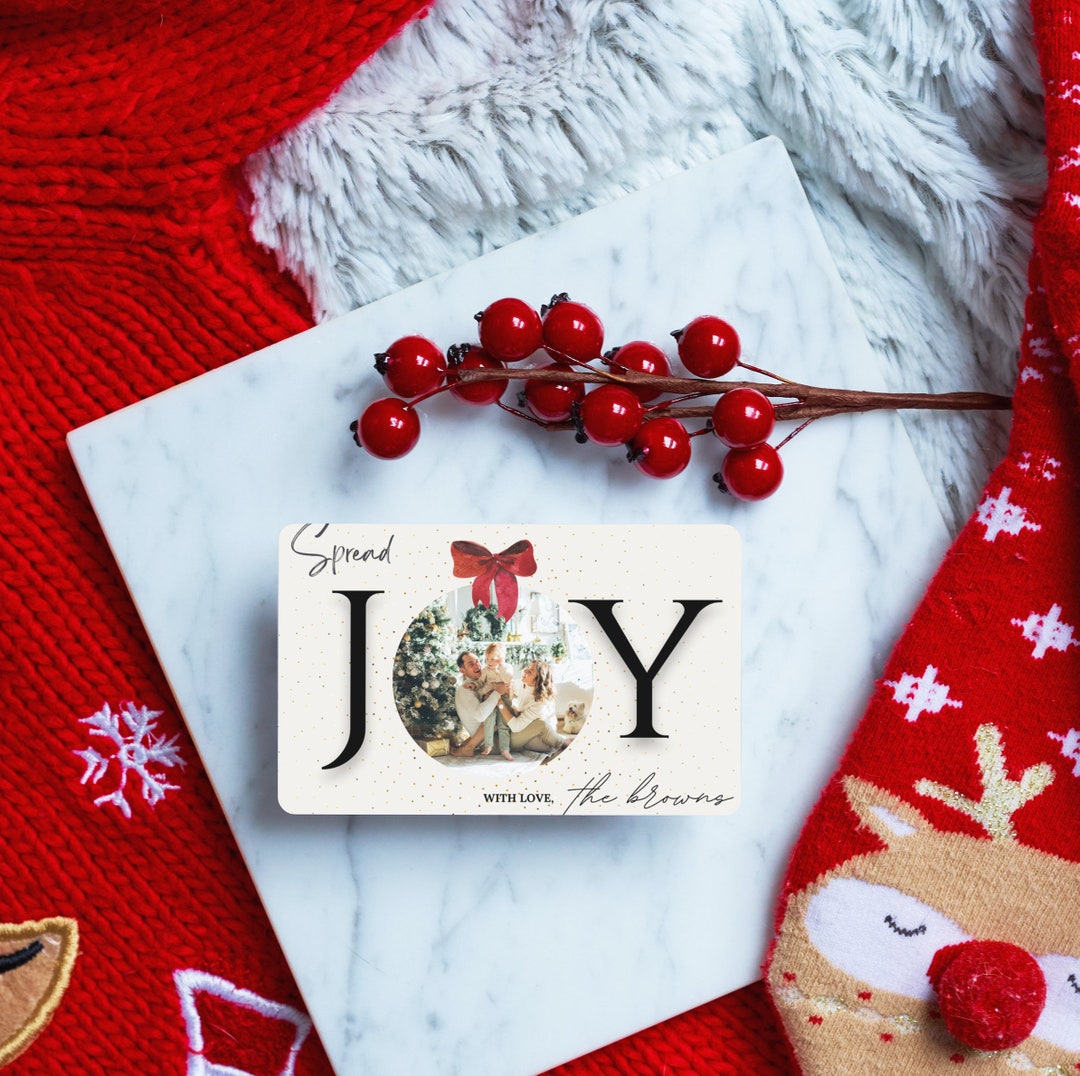 Printable JOY Photo Christmas Cards - Landscape Photo Holiday Cards ...