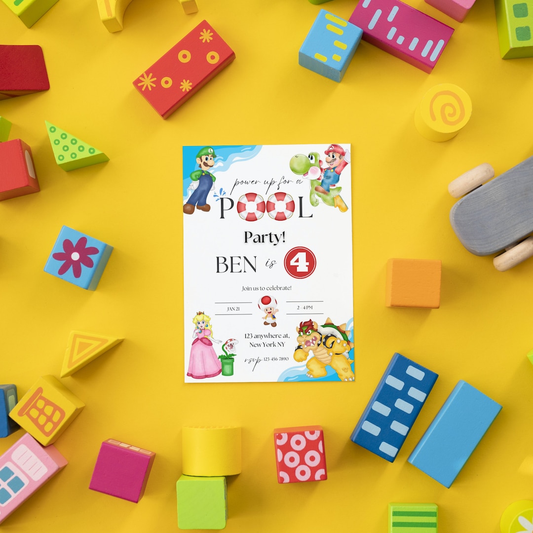 Super Mario Inspired Birthday Invite | Kids Birthday Invite, Super ...