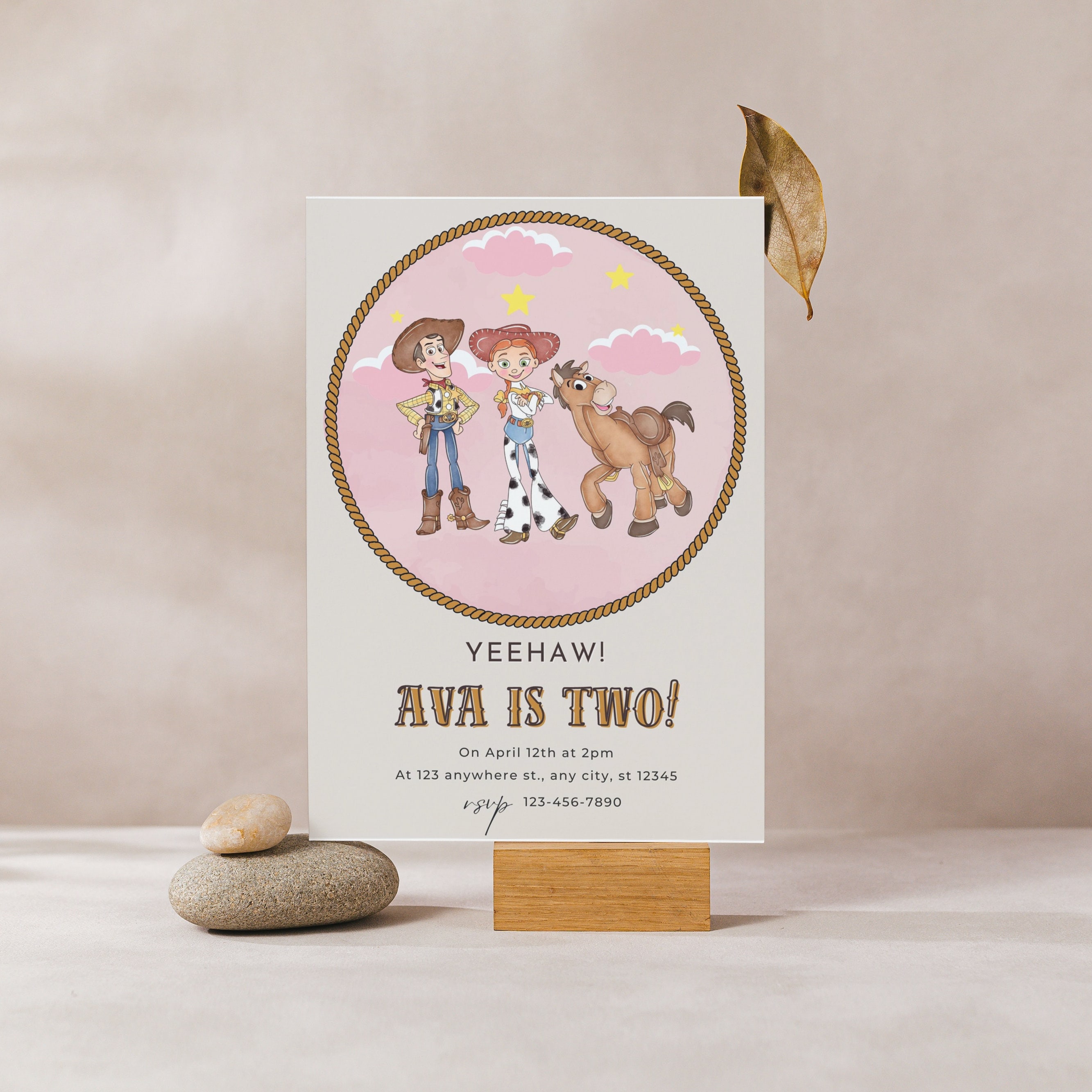 Pink Toy Story Birthday Invitation Woody, Jessie Bullseye - Easy to ...
