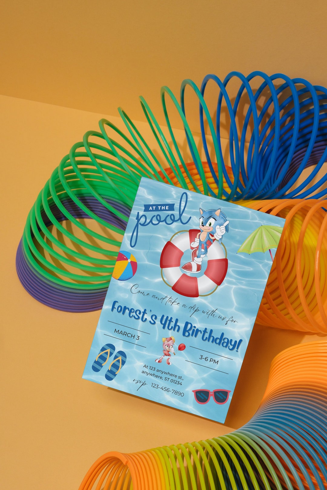 Sonic the Hedgehog POOL Birthday Digital Invitation | Super Birthday ...