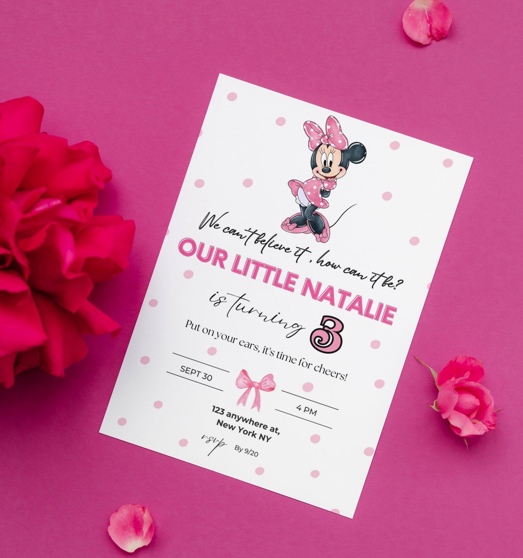 Minnie Mouse Invitation, Minnie Mouse 3rd Birthday Invitation Printable ...