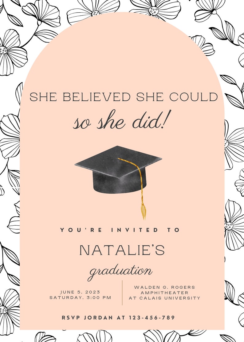 Graduation Party Invitation, Girl Floral Graduation Invitation Template ...
