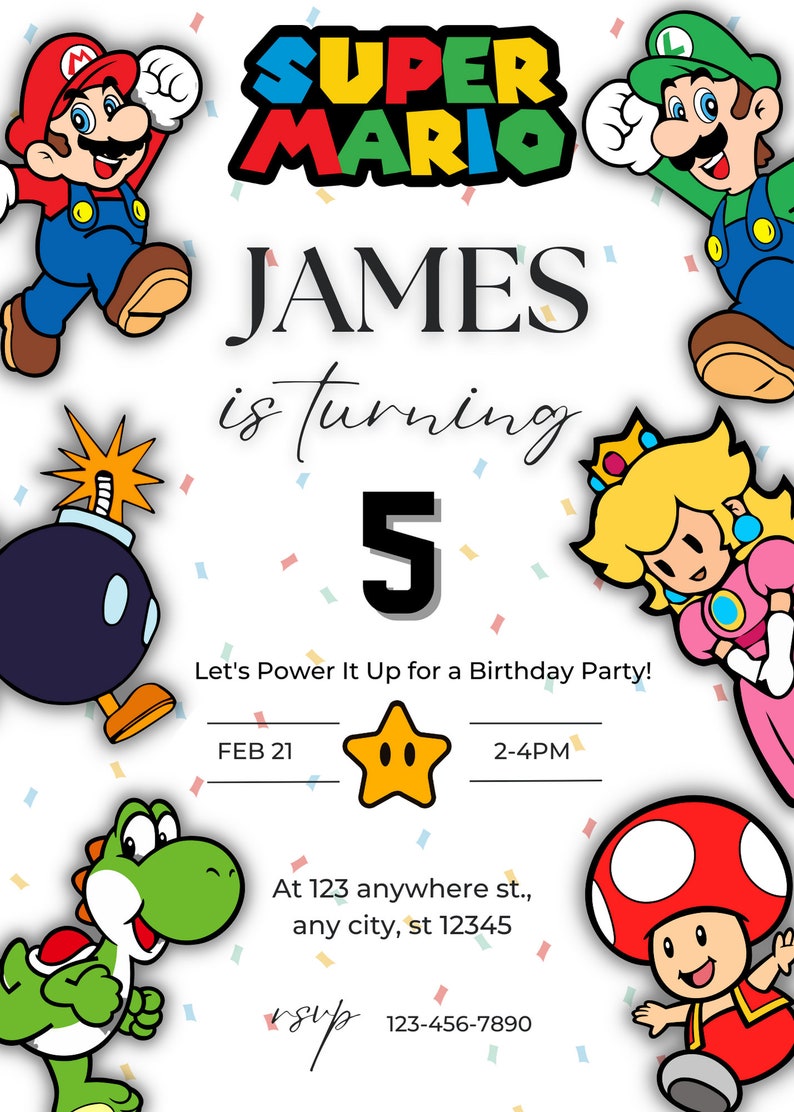 Printable Birthday Invitation, Mario Invite, Super Mario Invitation ...
