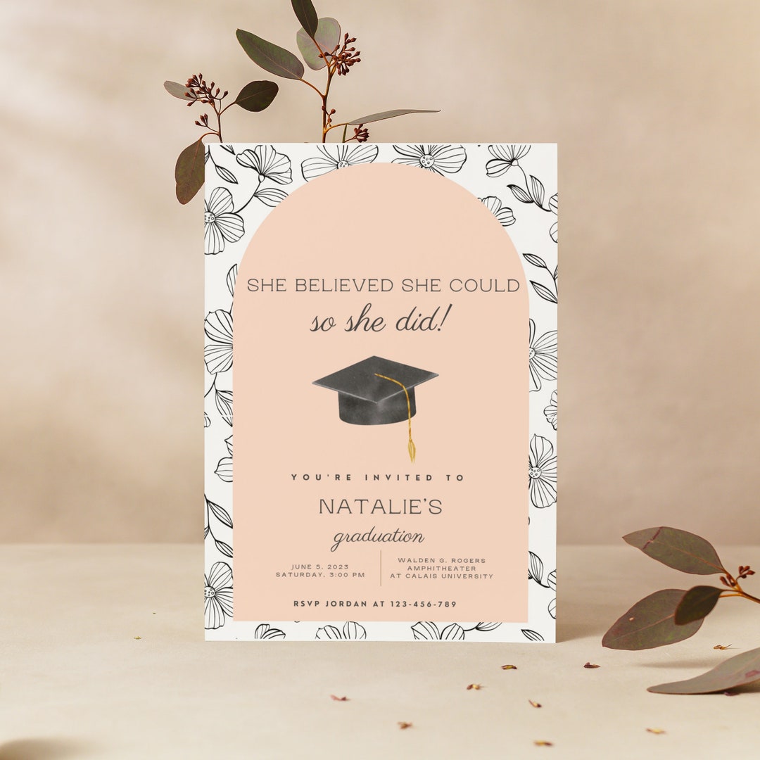 Graduation Party Invitation, Girl Floral Graduation Invitation Template ...
