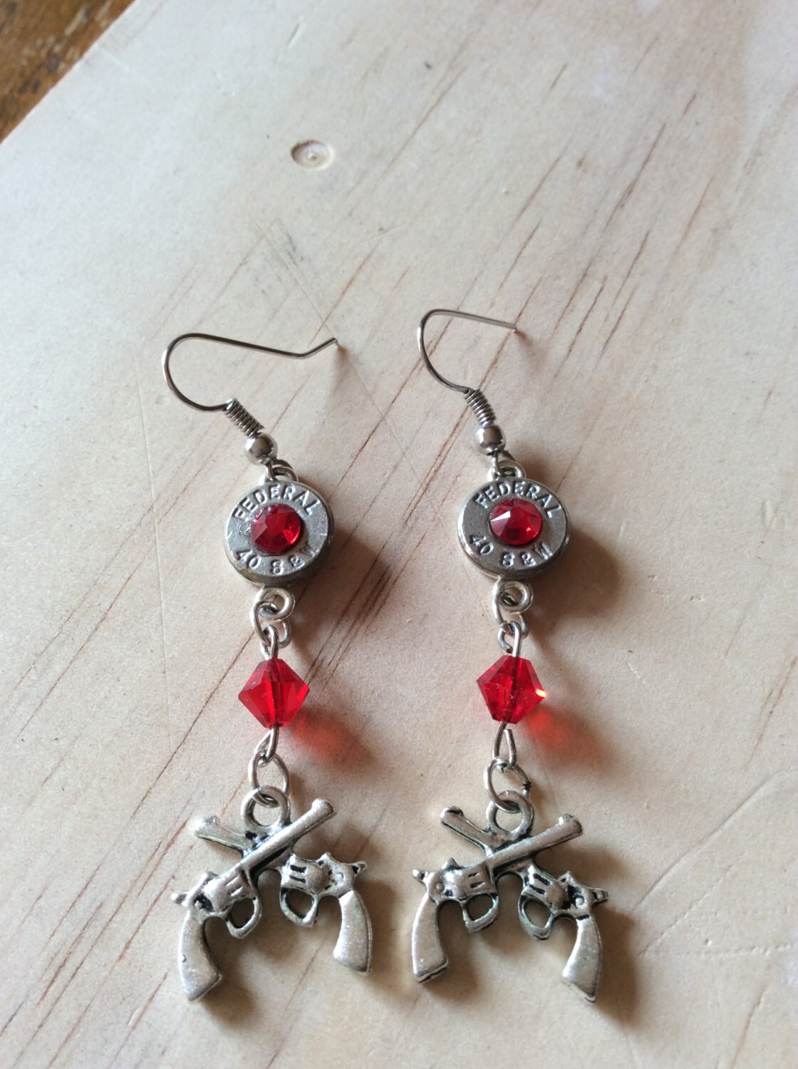 Double Gun Bullet Earrings With Swarovski Crystals - Etsy