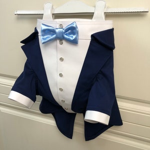Navy Blue Dog Tuxedo With Light Blue Bow Tie Bespoke Dog Tuxedo Dog Wedding Attire Formal Dog ...
