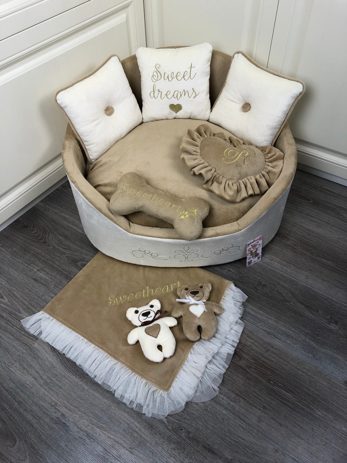 Beige and Cream Designer Dog Bed Cream and Beige Royal Dog Bed - Etsy