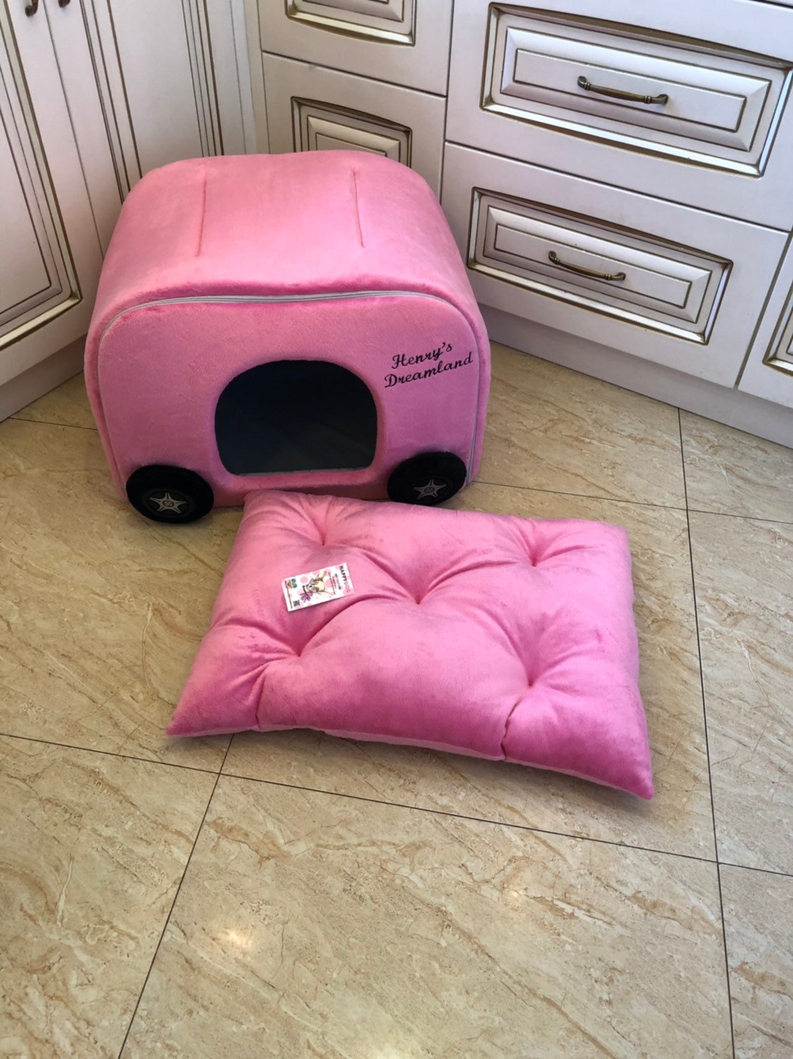 Pink Dog Caravan With Wheels Customized Luxury Dog Car Bed | Etsy