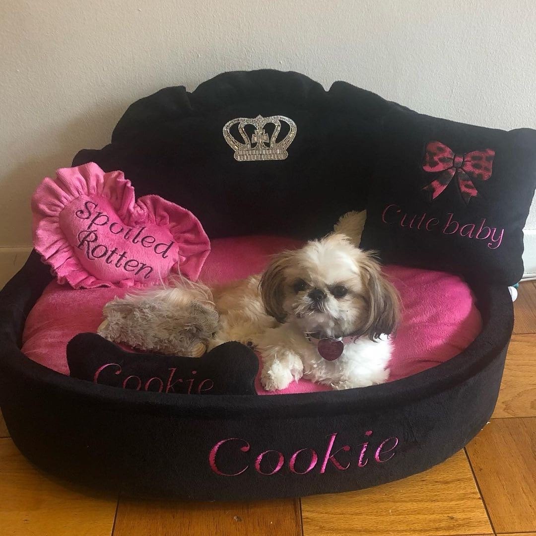 Black and Hot Pink Princess Dog Bed With Crown Sparkles Designer Pet ...