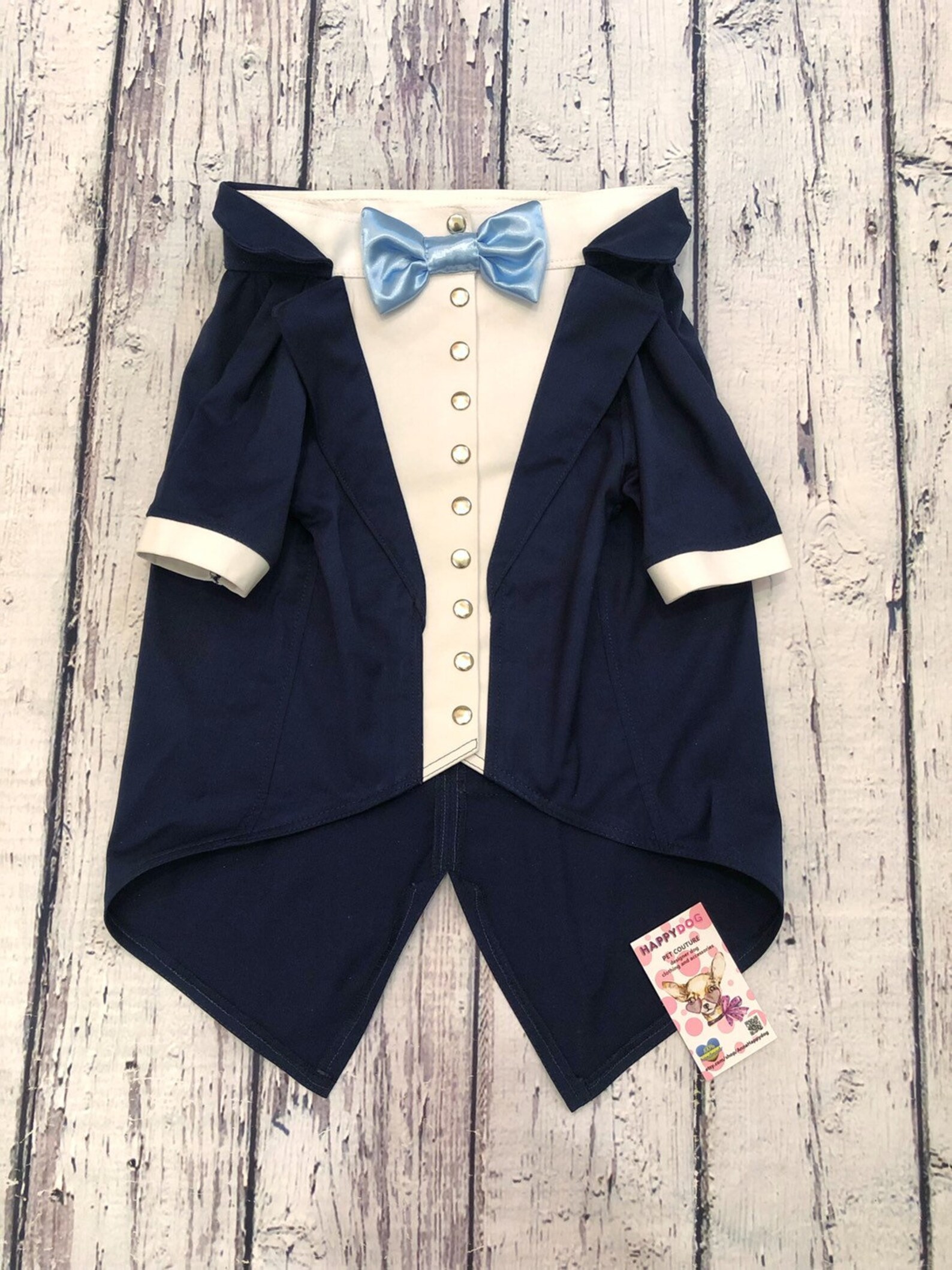 Navy Blue Dog Tuxedo With Sky Blue Bow Tie Bespoke Dog Tuxedo | Etsy