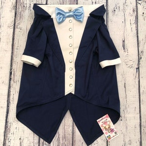 Navy Blue Dog Tuxedo With Sky Blue Bow Tie Bespoke Dog Tuxedo Dog Wedding Attire Formal Dog Suit ...