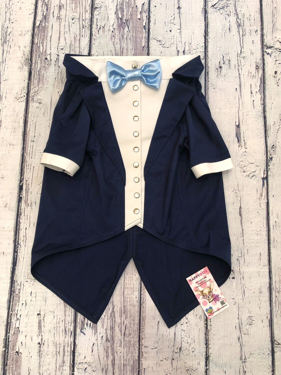 Navy blue dog tuxedo with sky blue bow tie Dog wedding attire | Etsy
