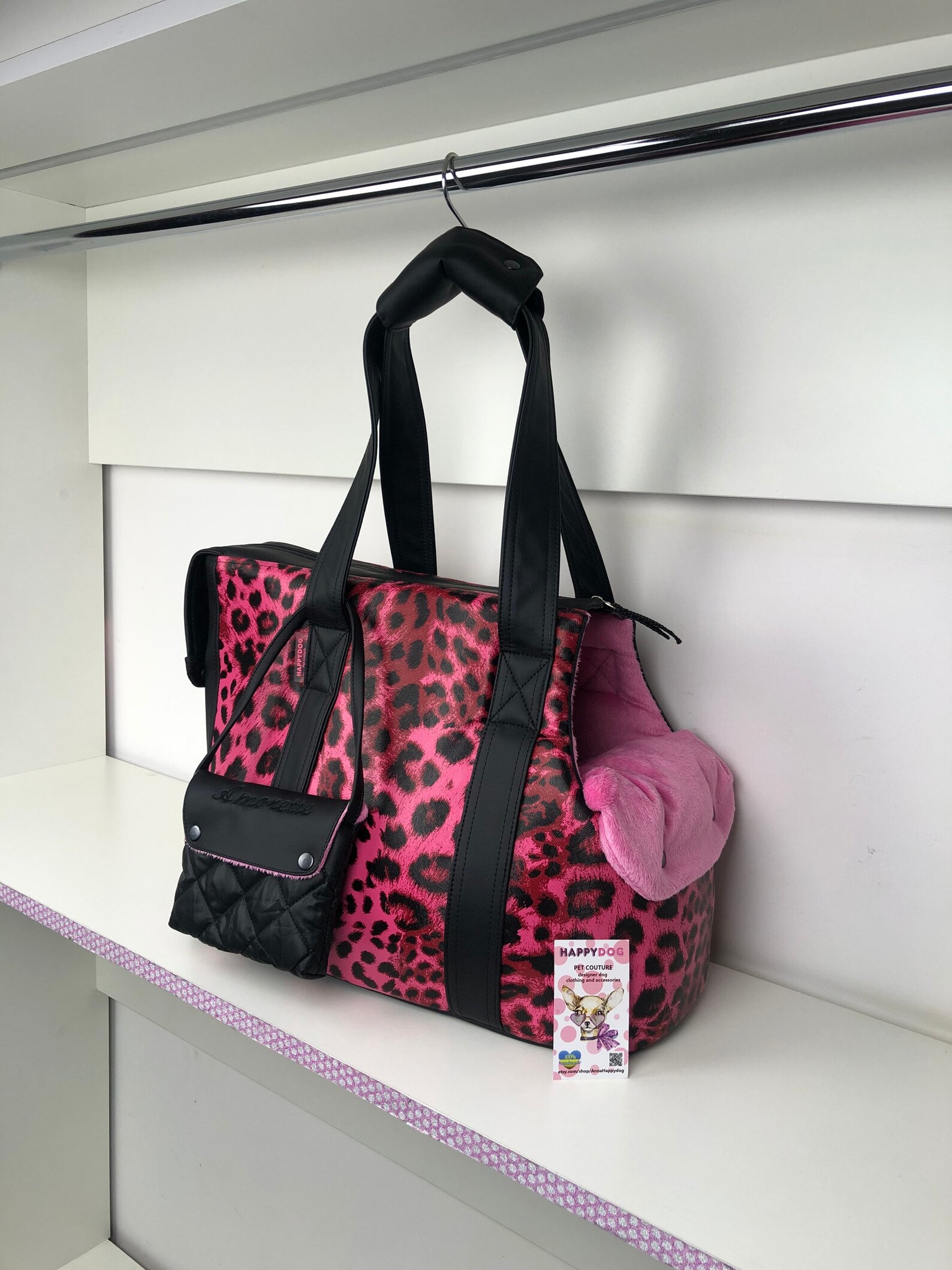 Hot Pink Leopard Print Dog Carrier Black and Pink Designer Dog - Etsy