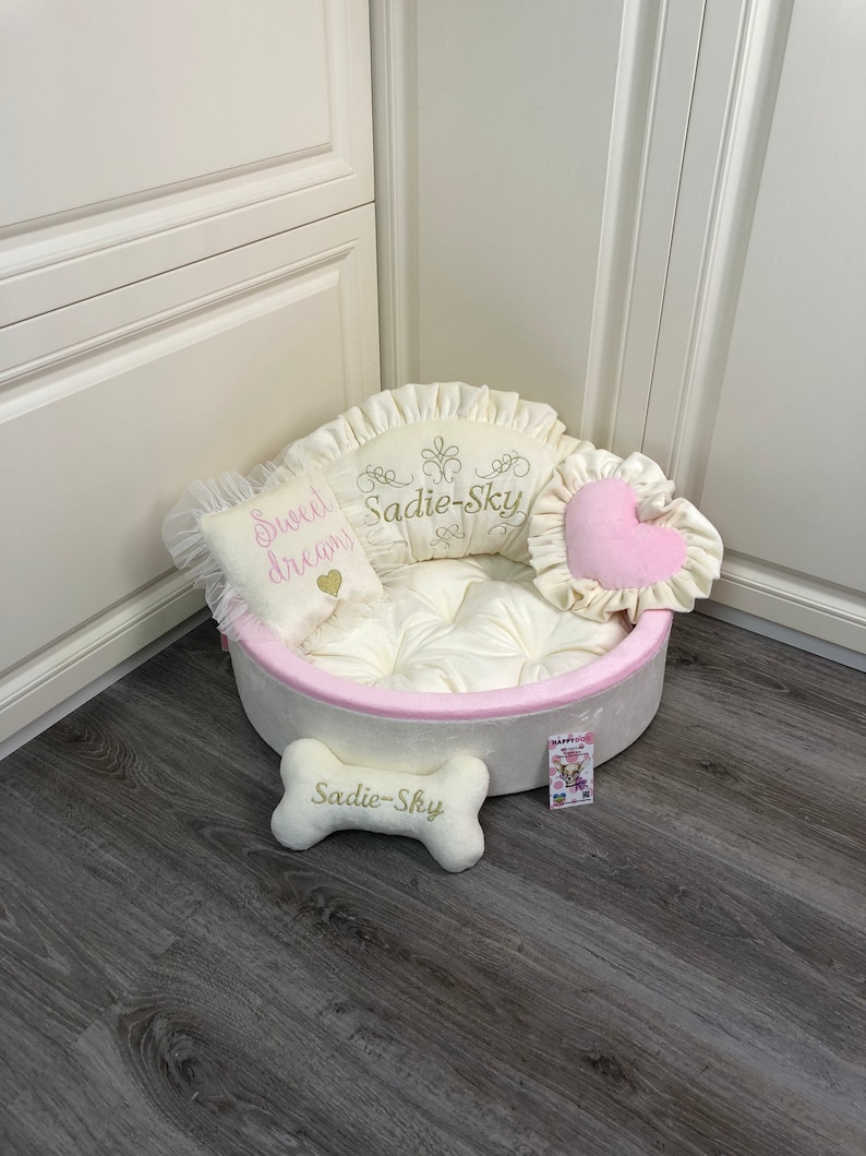Cream and Baby Pink Princess Dog Bed With Golden - Etsy