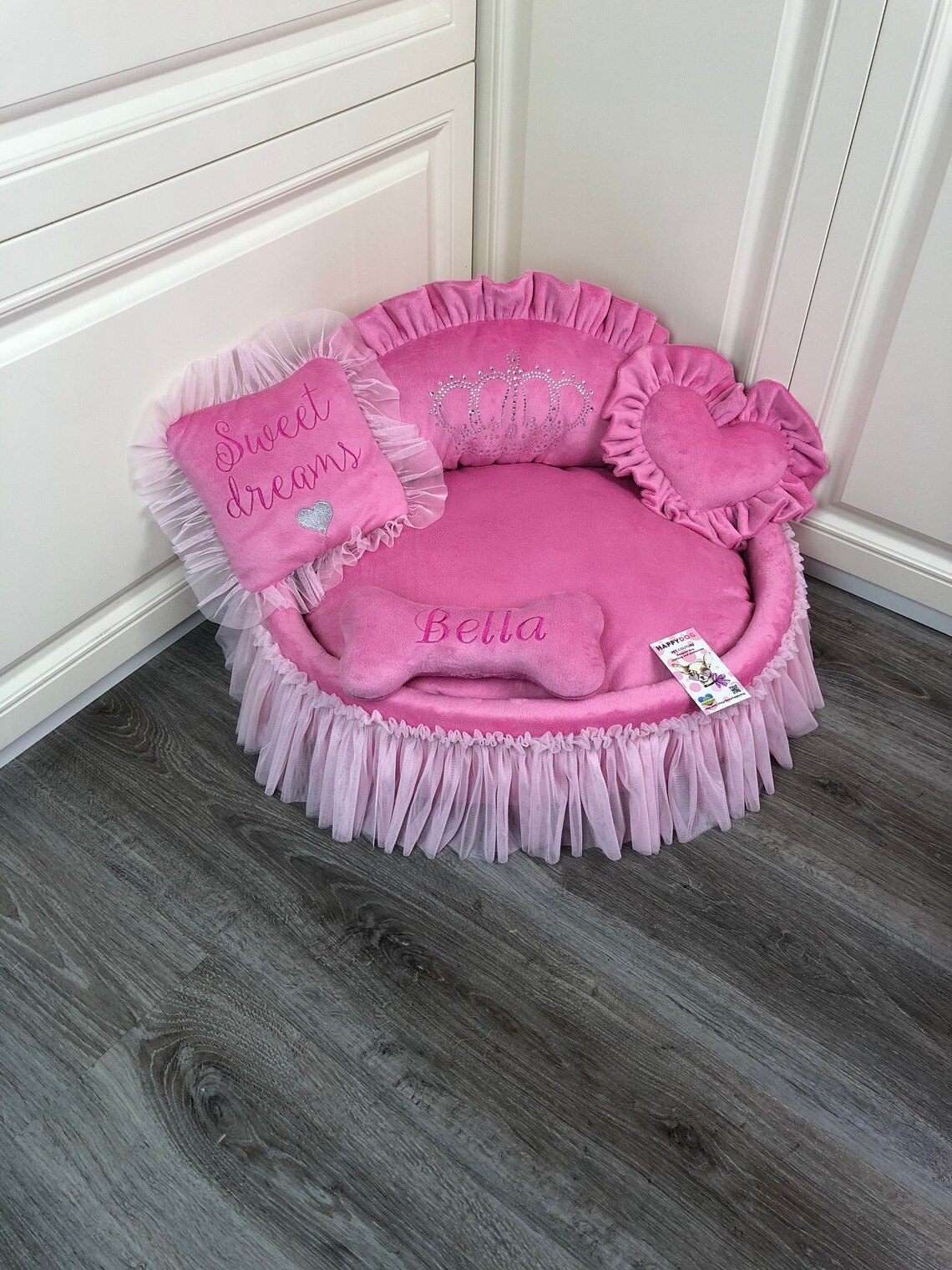 Pink Personalized Princess Dog Bed With Crown Sparkles - Etsy