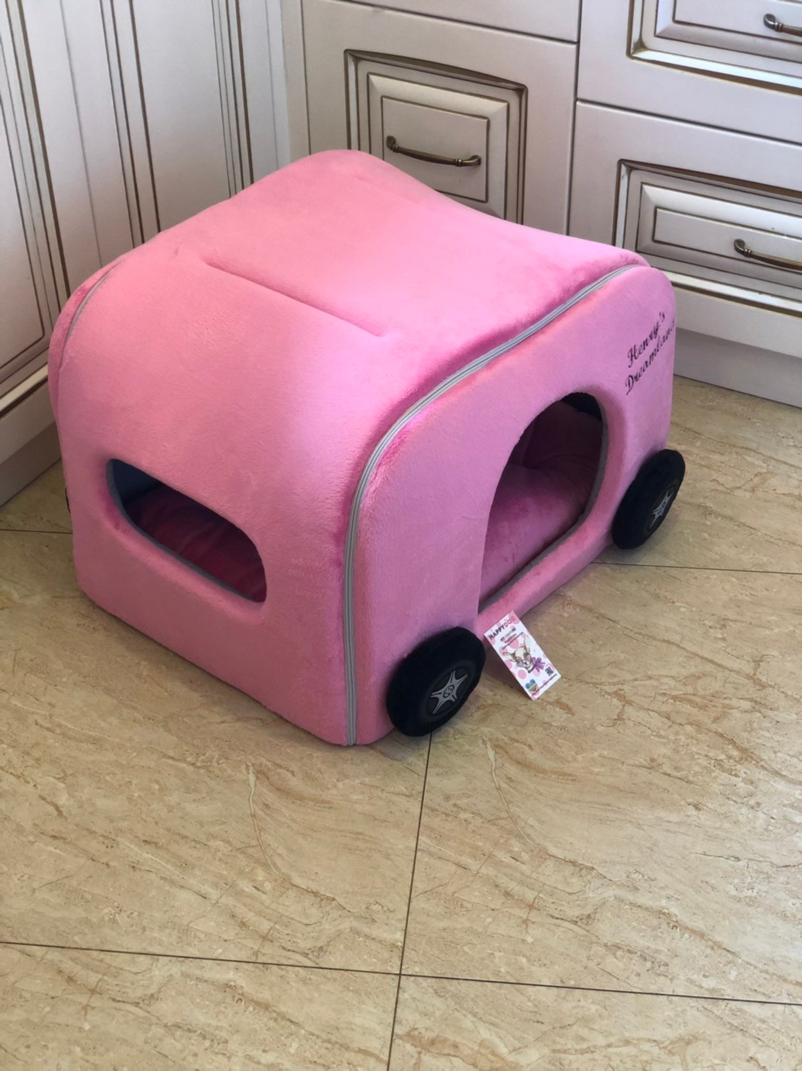 Pink Dog Caravan With Wheels Customized Luxury Dog Car Bed | Etsy