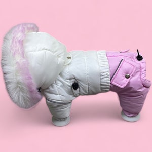 Milk and Light Pink Winter Dog Overall Puffer Dog Suit Wind Resistant ...