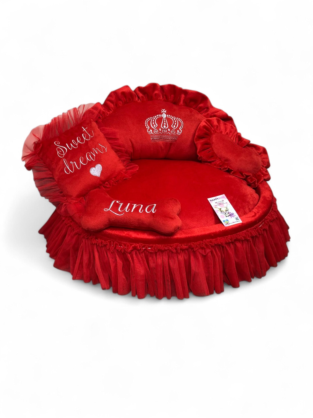 Red Princess Pet Bed With Crown: Personalized Minky Fur Dog or Cat Bed ...
