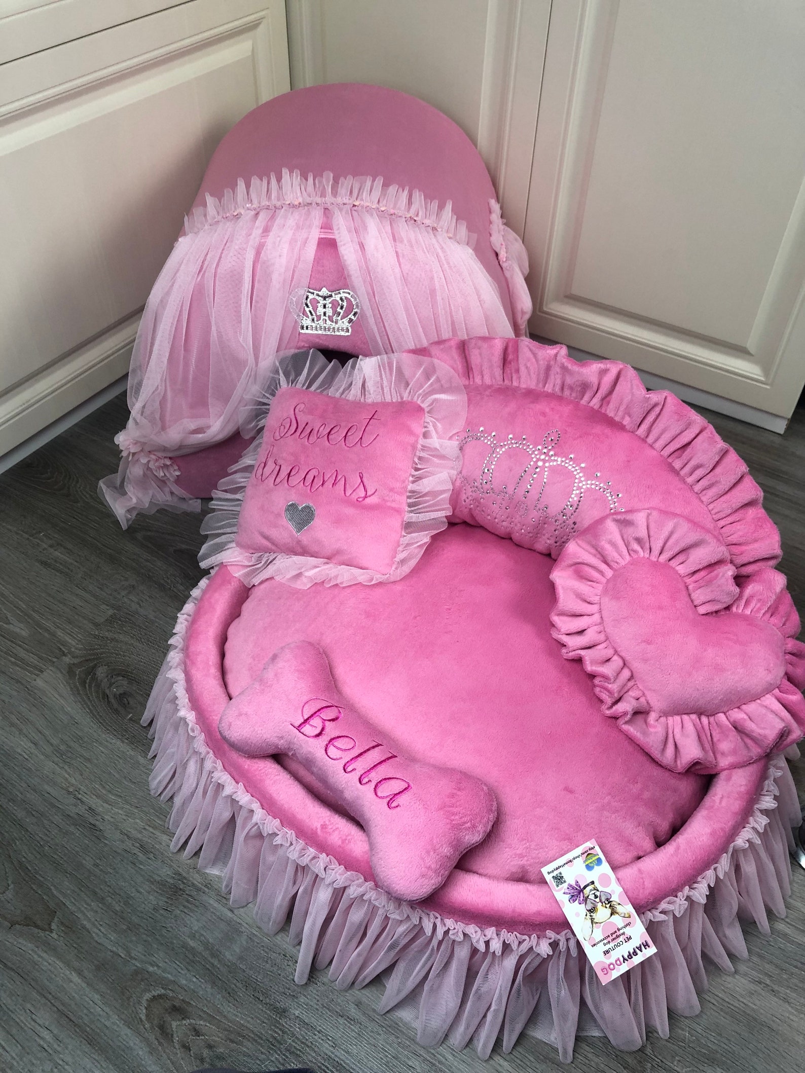 Pink Princess Dog Bed: Personalized Crown Bed With Sparkles - Etsy
