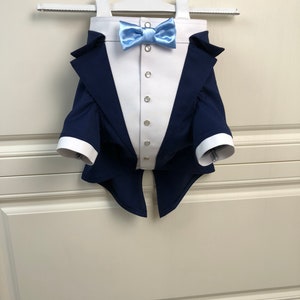 Navy Blue Dog Tuxedo With Light Blue Bow Tie Bespoke Dog Tuxedo Dog Wedding Attire Formal Dog ...