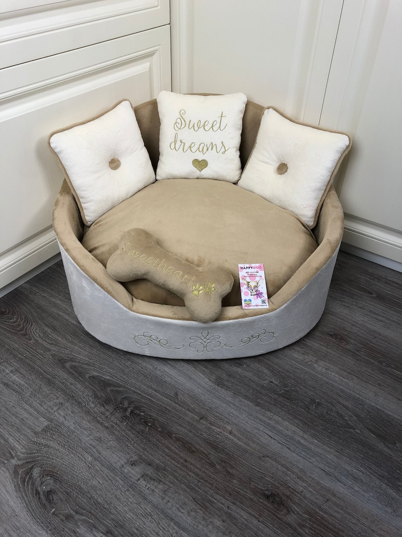 Beige and Cream Luxury Dog Bed Cream Royal Dog Bed Designer - Etsy