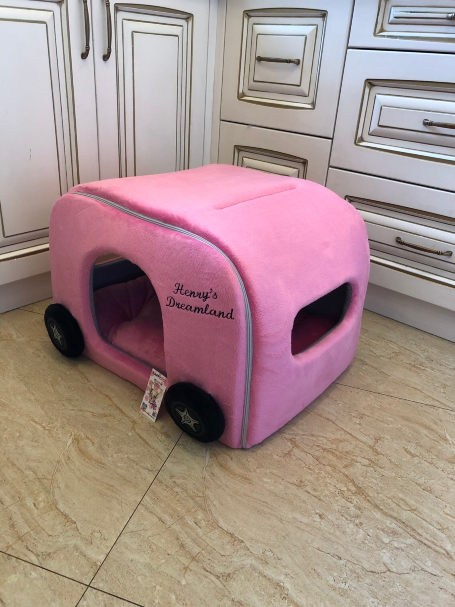 Pink Dog Caravan With Wheels Customized Luxury Dog Car Bed | Etsy