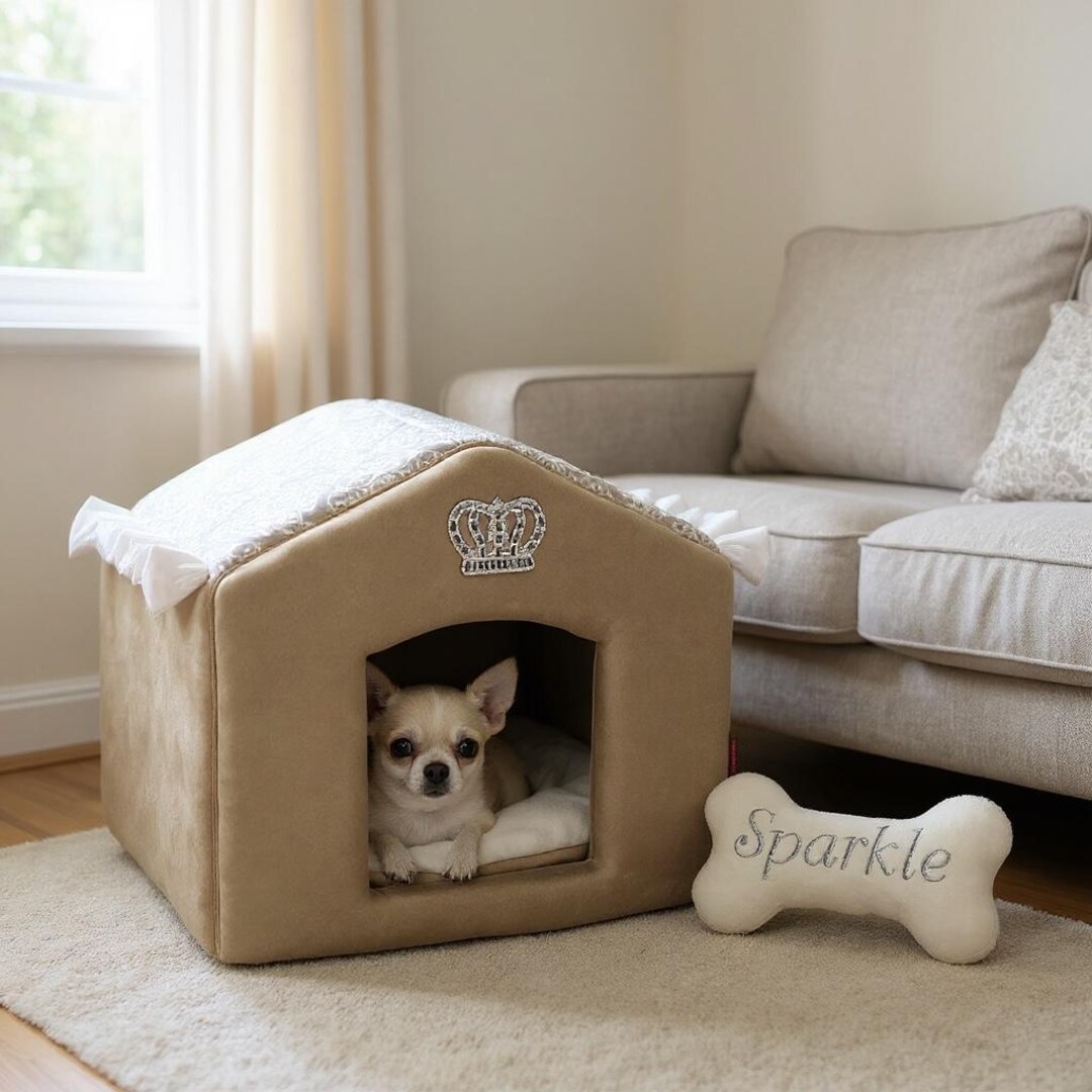 Beige Princess Dog House: Custom Minky Fur Pet Bed - Etsy