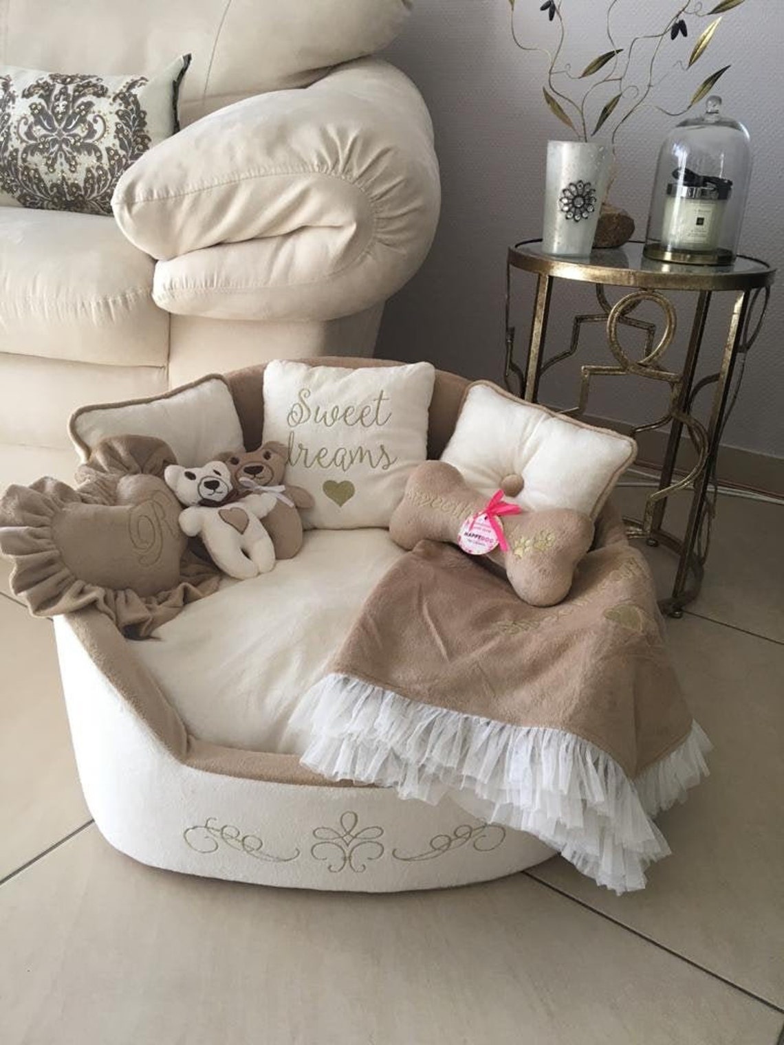 Beige and Cream Designer Dog Bed Cream and Beige Royal Dog Bed - Etsy