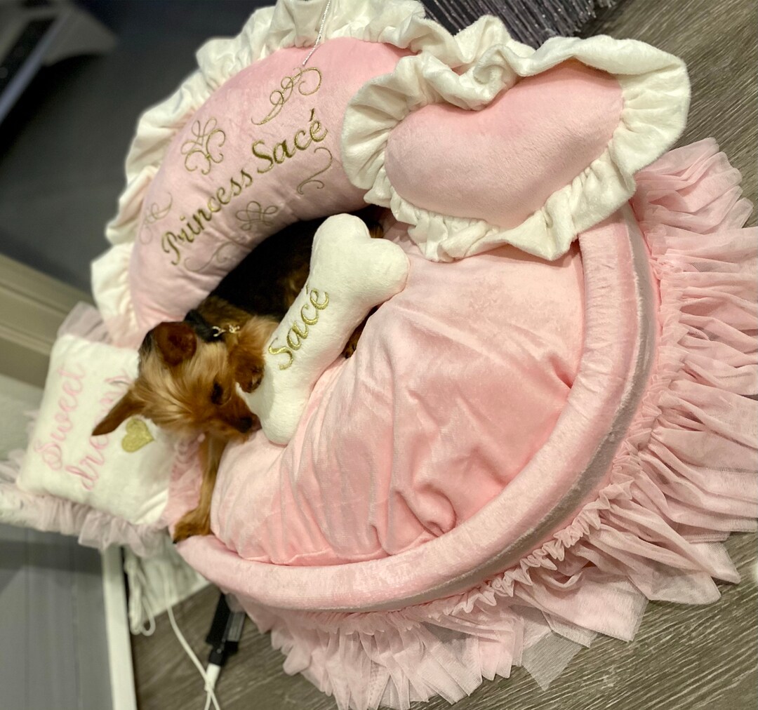Baby Pink and Cream Princess Dog Bed Personalized Dog Bed With Tulle ...