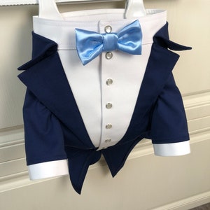 Navy Blue Dog Tuxedo With Light Blue Bow Tie Bespoke Dog Tuxedo Dog Wedding Attire Formal Dog ...