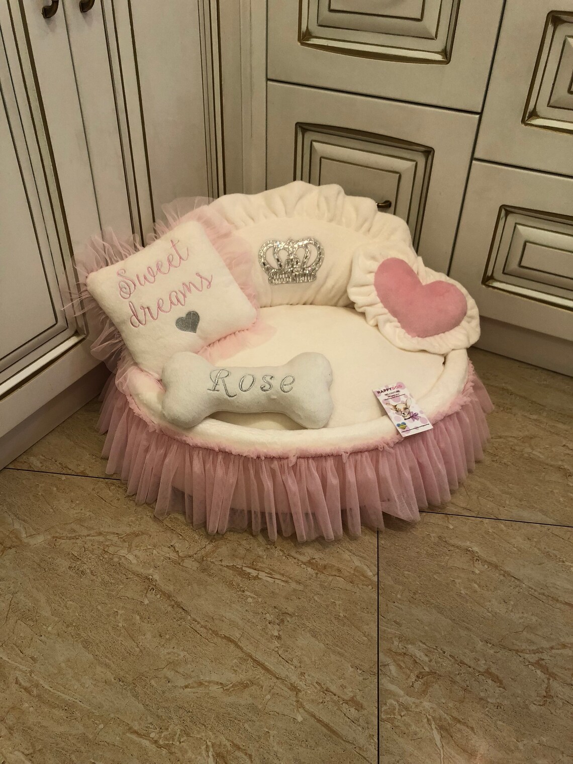 Baby Pink and Ivory Princess Pet Bed With Crown Sparkles - Etsy