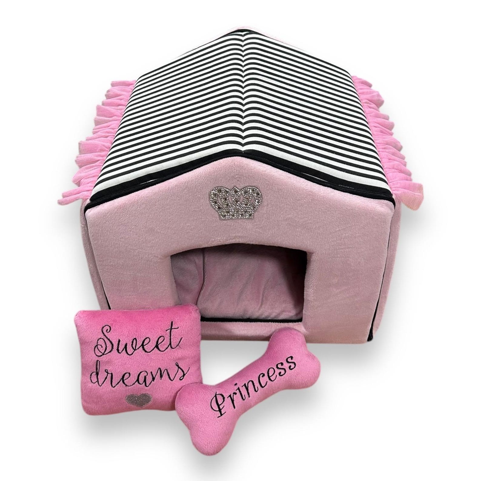 Luxury Pink Princess Dog House: Foldable Puppy Tent With Striped Roof ...