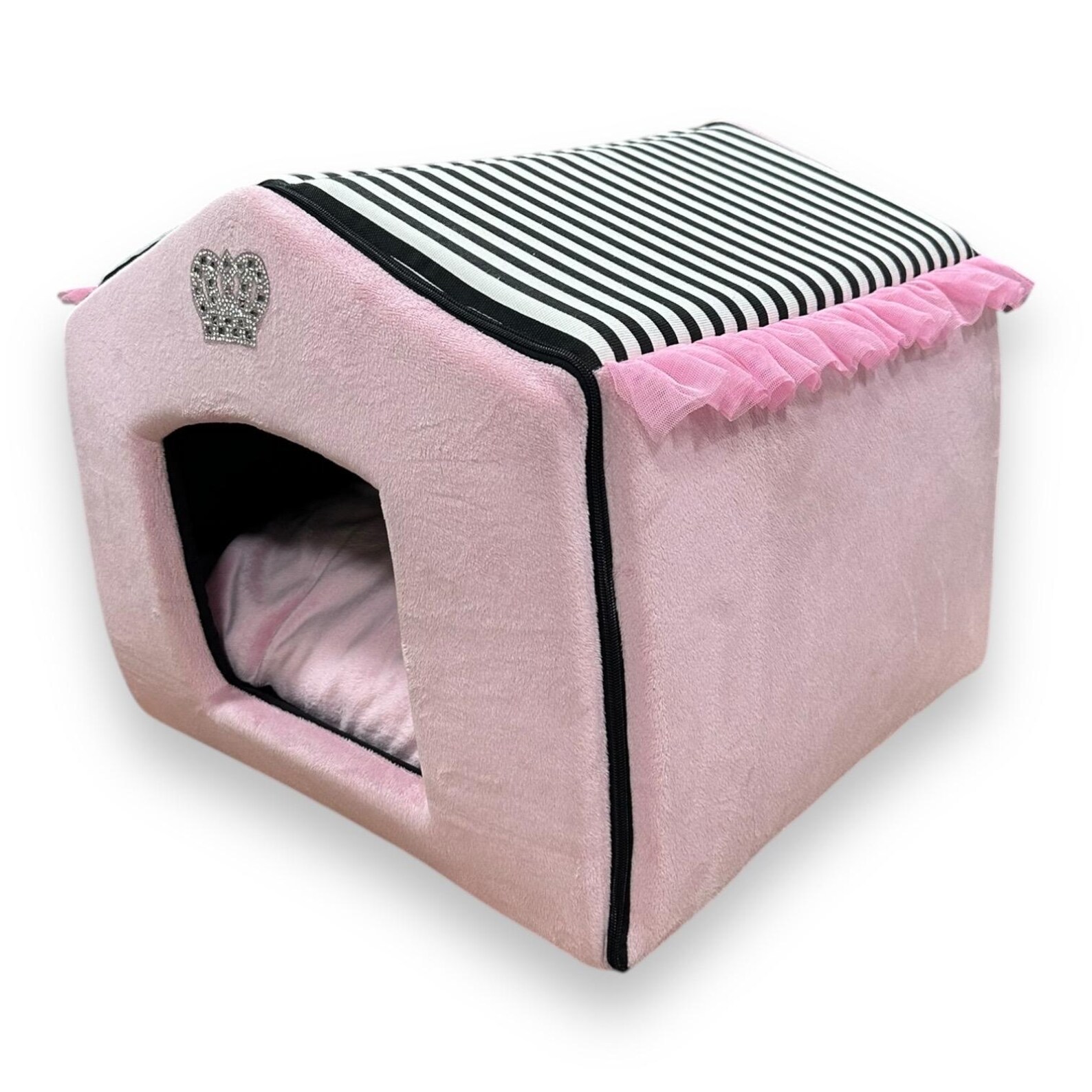 Luxury Pink Princess Dog House: Foldable Puppy Tent With Striped Roof ...