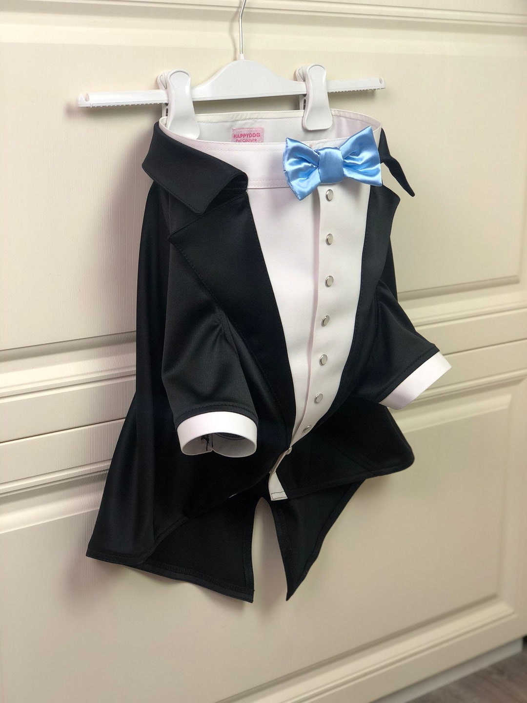 Black Satin Dog Tuxedo With Baby Blue Bow Tie English Bulldog Suit ...
