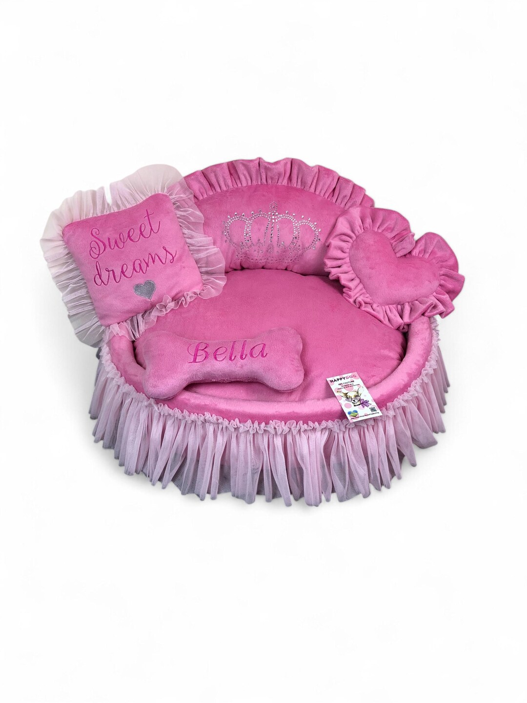 Pink Princess Dog Bed: Personalized Crown Bed With Sparkles - Etsy