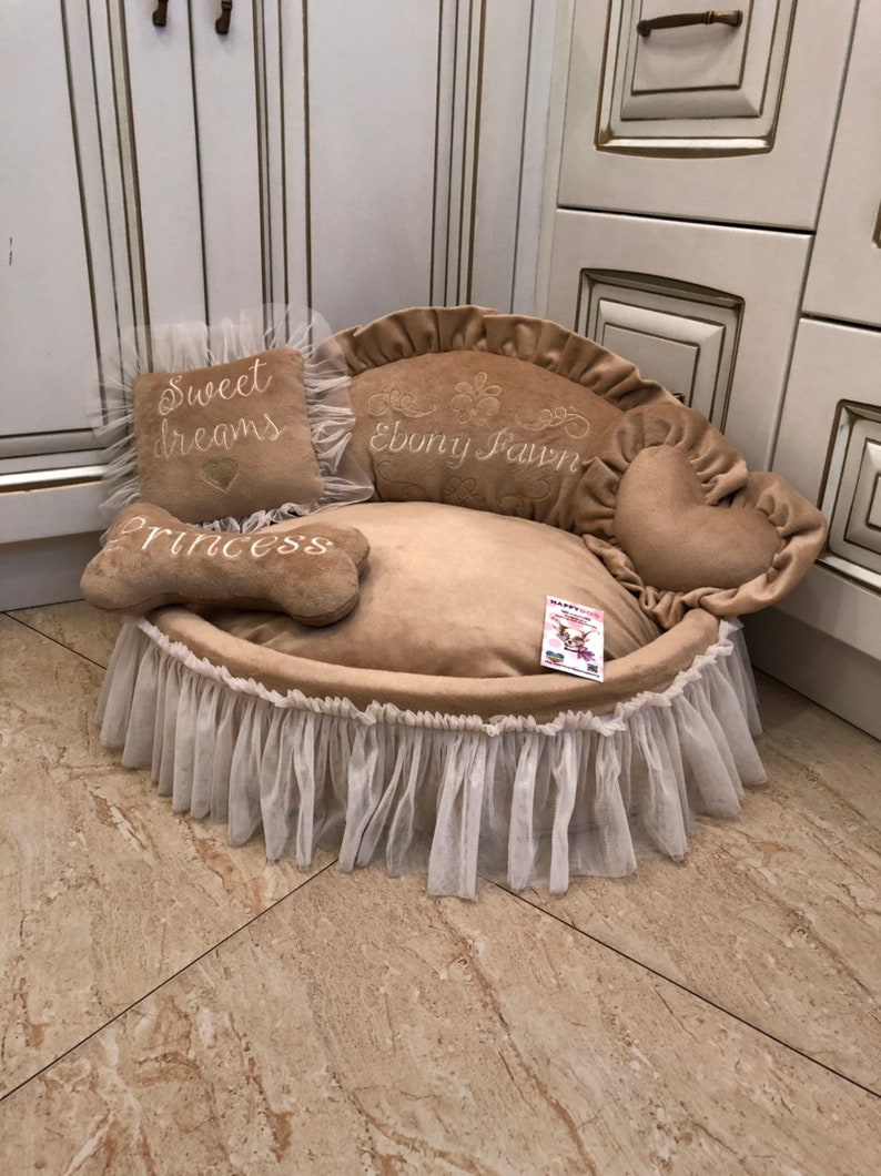 Beige Princess Dog Bed Personalized Puppy Bed Tan Bed for Dog | Etsy