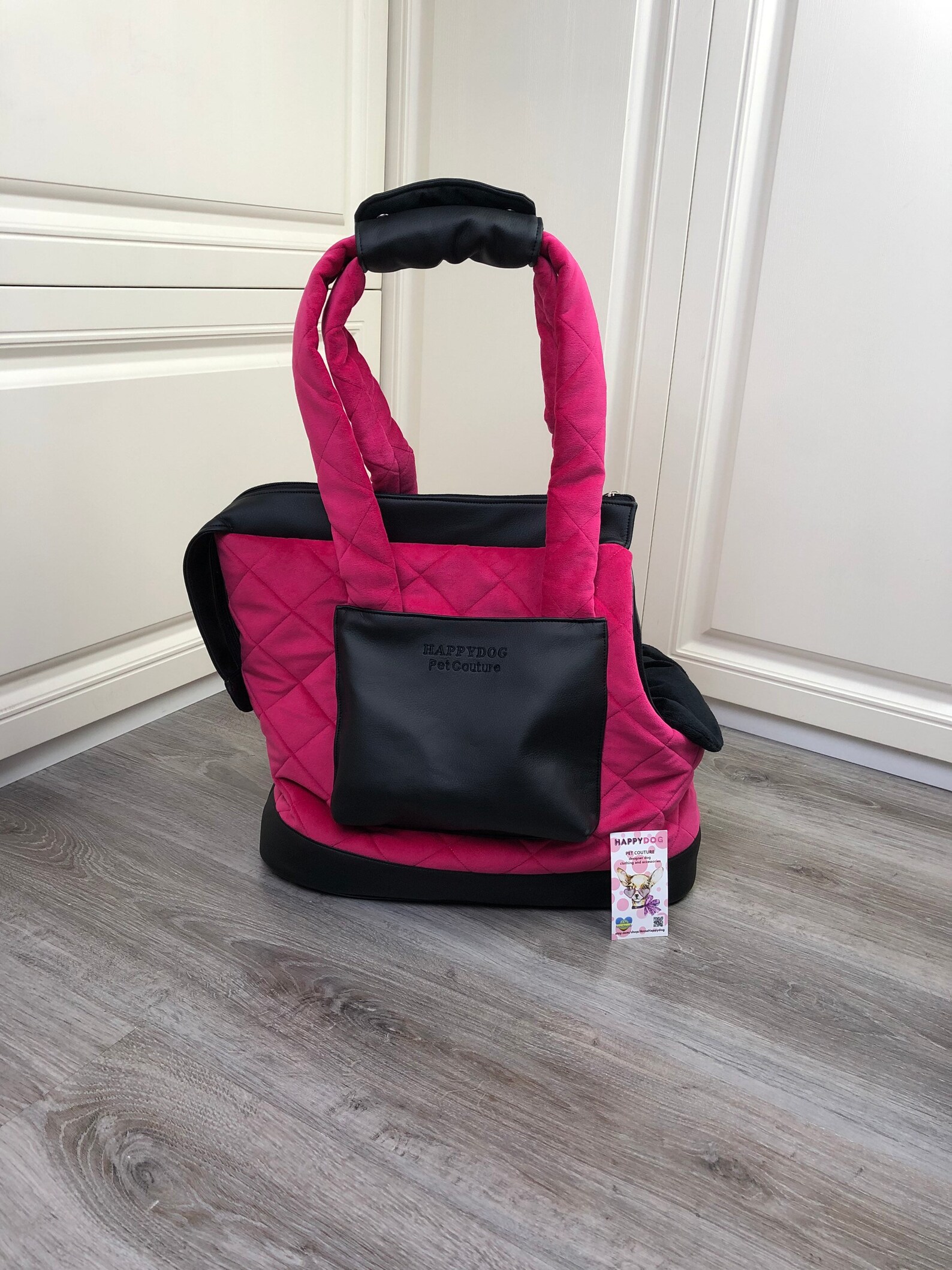 Fuchsia and Black Designer Dog Bag Black and Pink Luxury Dog - Etsy