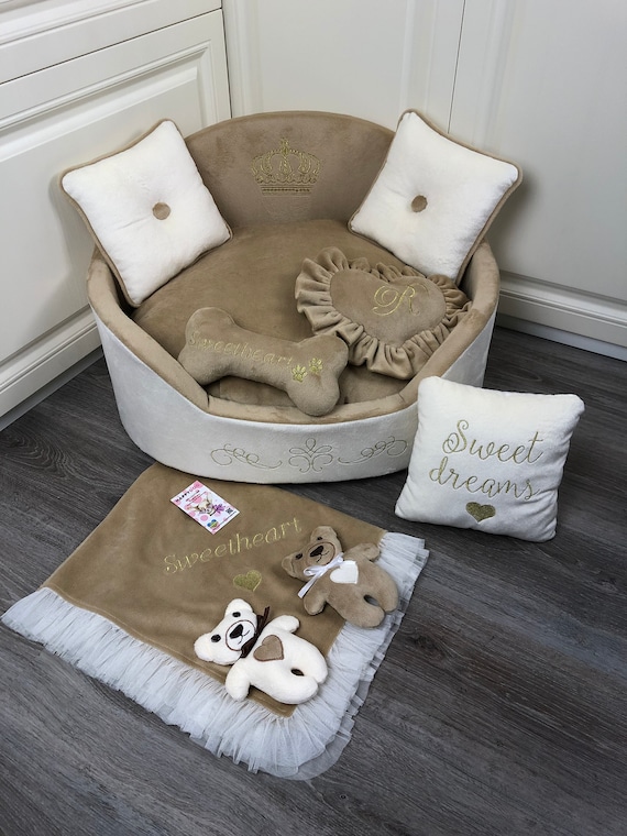 Beige and Cream Luxury Dog Bed Cream Royal Dog Bed Designer - Etsy