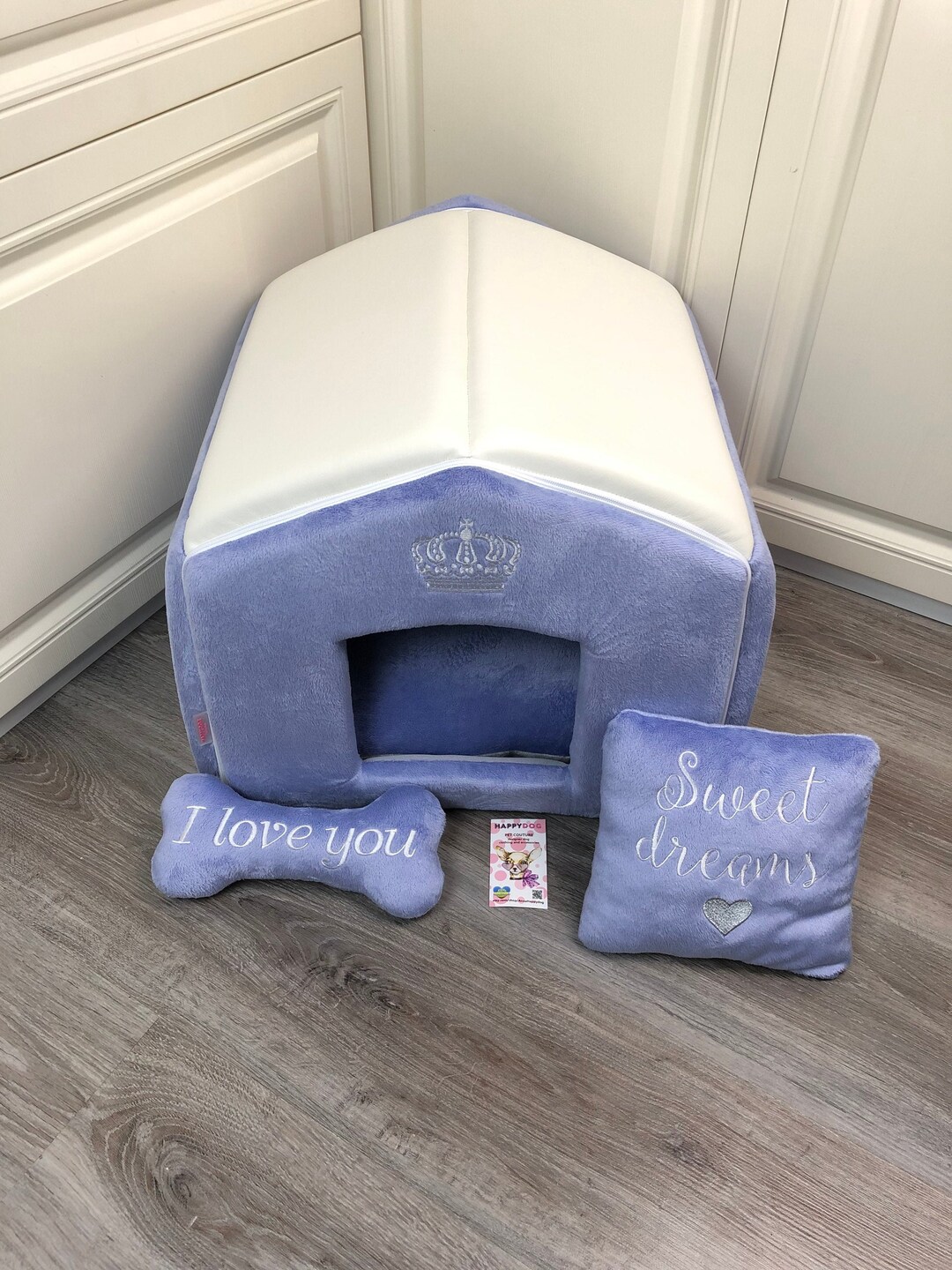 Cream and Lavender Designer Dog House Luxury Dog Bed Princess Dog House ...