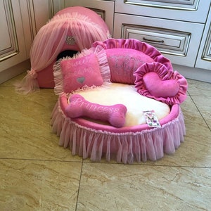 Customized Pink Designer Dog House With Curtains Designer Dog Bed ...