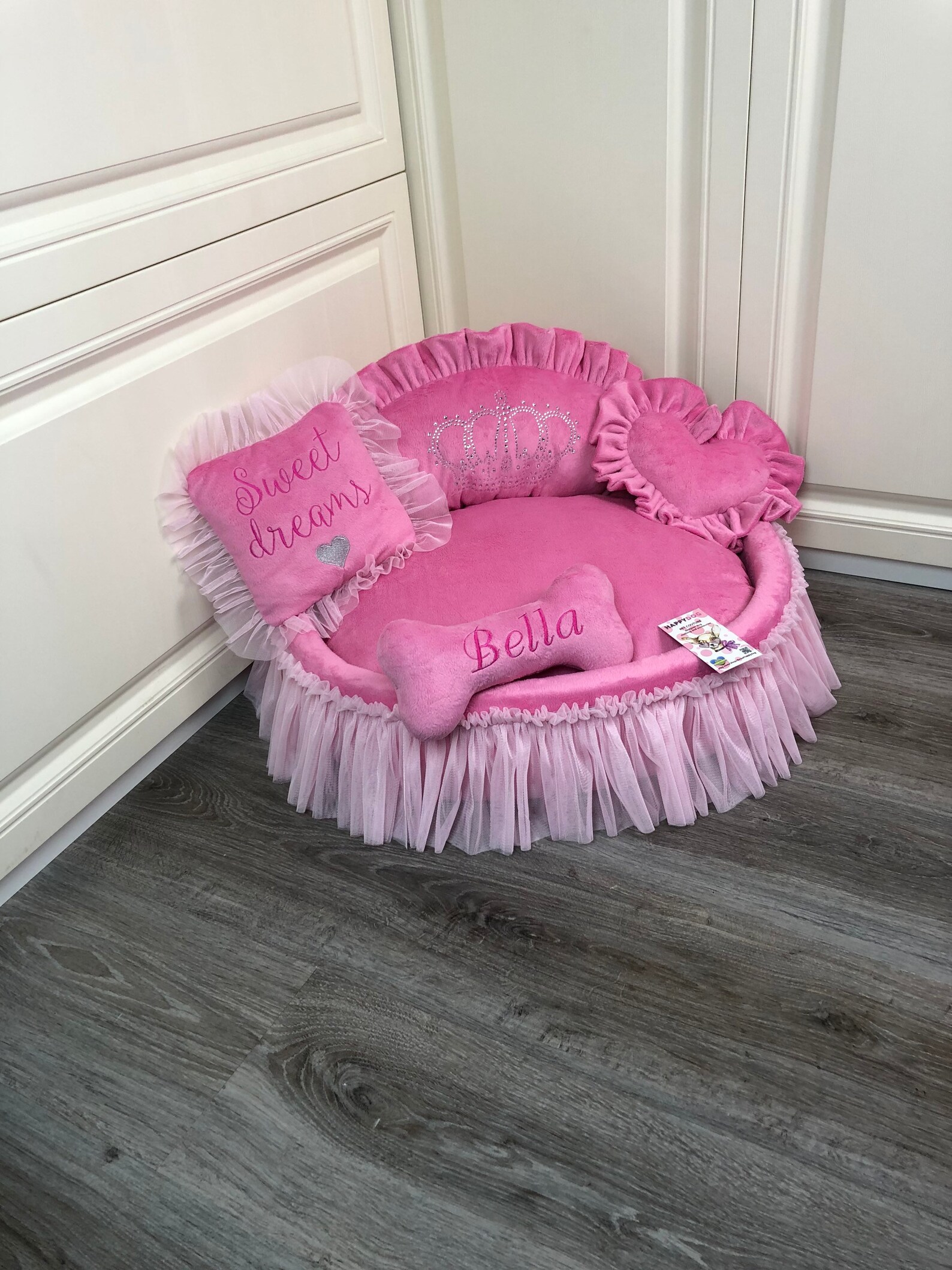 Pink Princess Dog Bed: Personalized Crown Bed With Sparkles - Etsy