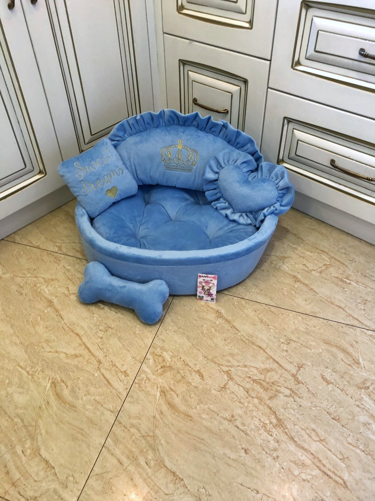 Bay Blue Designer Dog Bed Prince Dog Bed Princess Go Bed Personalized ...