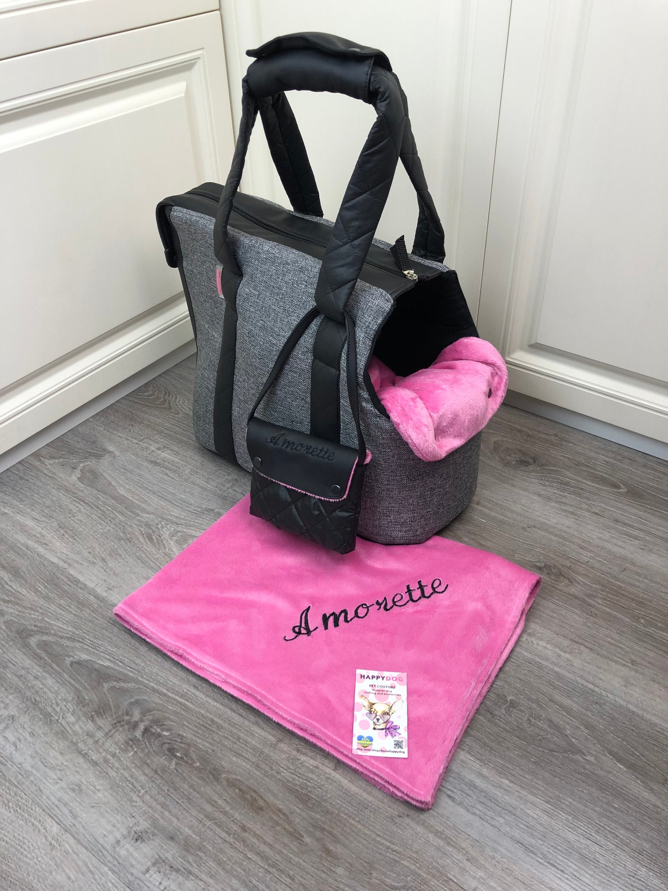 Gray and Black Designer Dog Carrier Black and Pink Designer - Etsy