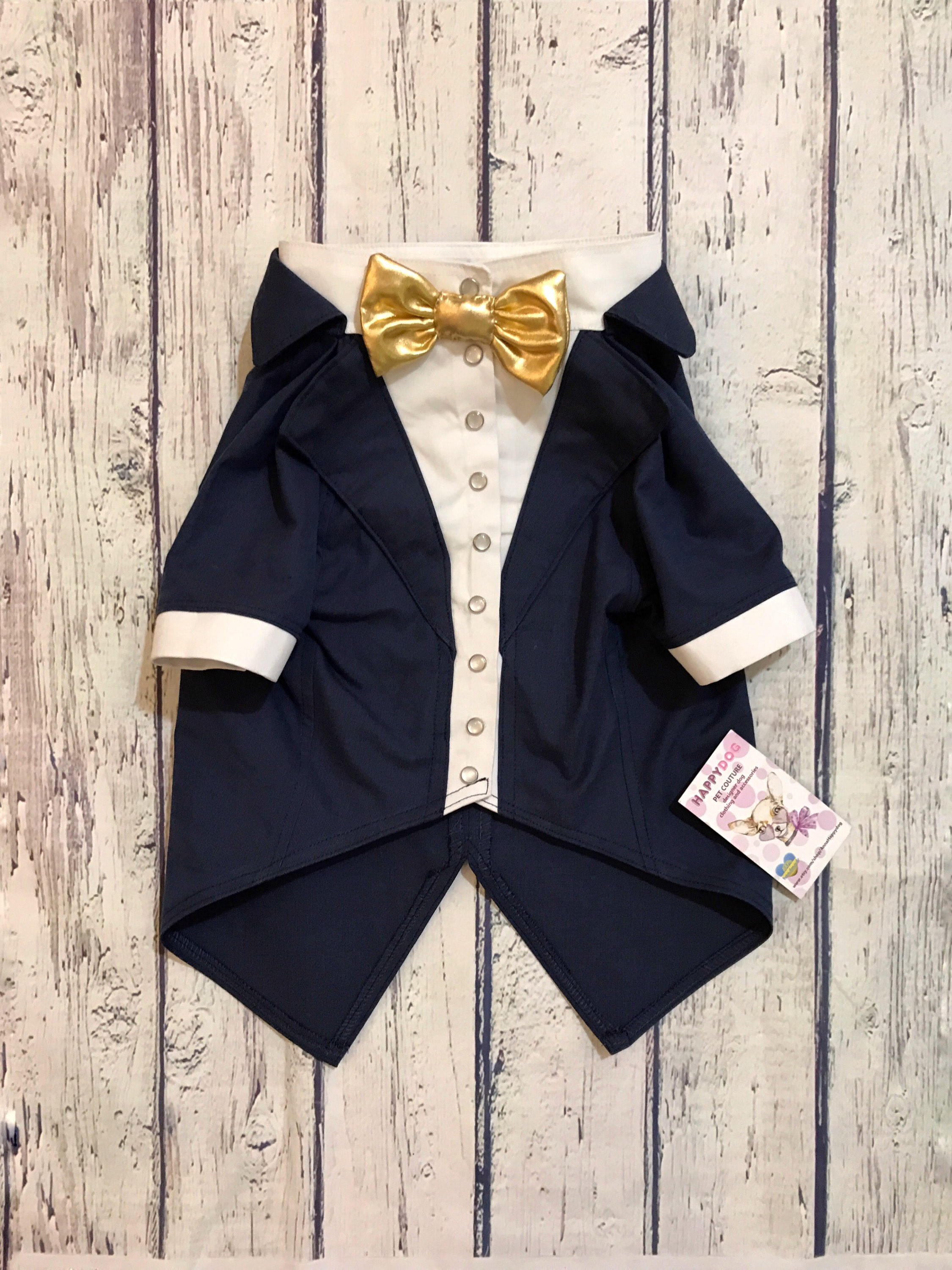 Navy Blue Dog Tuxedo With Golden Bow Dog Wedding Attire Formal - Etsy